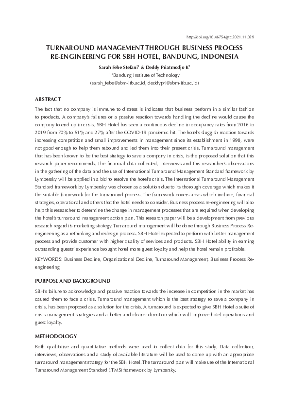 (PDF) Turnaround Management Through Business Process Re-Engineering for ...