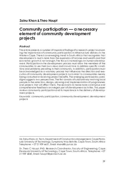 (PDF) Community participation - a necessary element of community ...