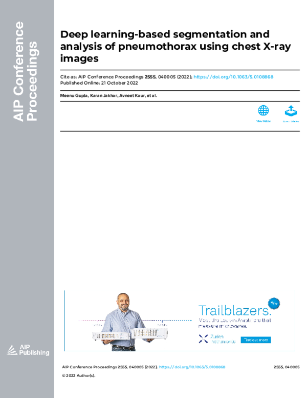 (PDF) Deep learning-based segmentation and analysis of pneumothorax using chest X-ray images