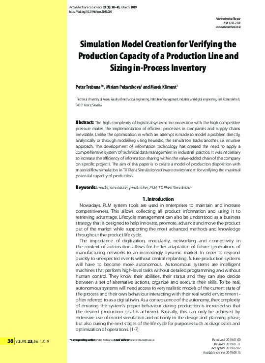 Pdf Simulation Model Creation For Verifying The Production Capacity Of A Production Line And