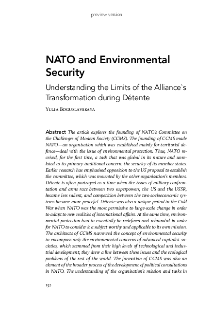 (PDF) NATO and Environmental Security: Understanding the Limits of the ...