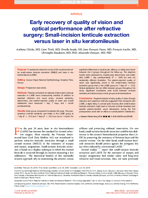 (PDF) Early recovery of quality of vision and optical performance after ...