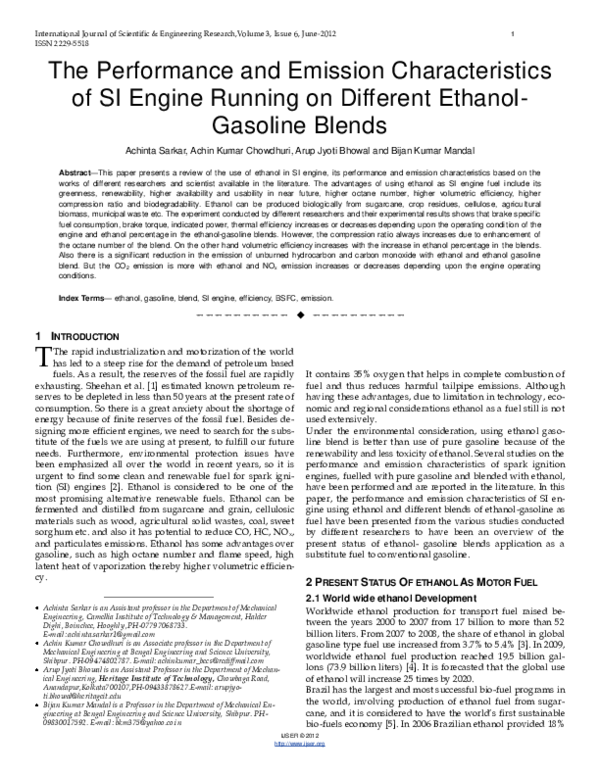 (PDF) The Performance and Emission Characteristics of SI Engine Running ...