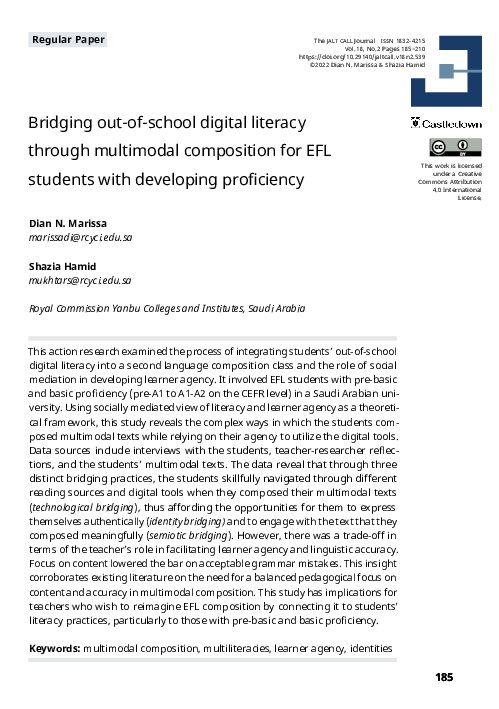 (PDF) Bridging out-of-school digital literacy through multimodal composition for EFL students ...