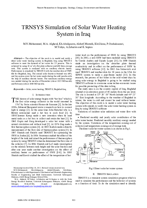 (PDF) TRNSYS simulation of solar water heating system in Iraq