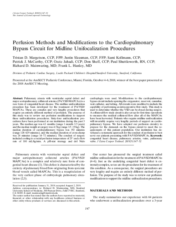 (PDF) Perfusion Methods and Modifications to the Cardiopulmonary Bypass ...