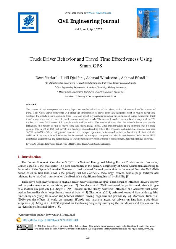 (PDF) Truck Driver Behavior and Travel Time Effectiveness Using Smart GPS