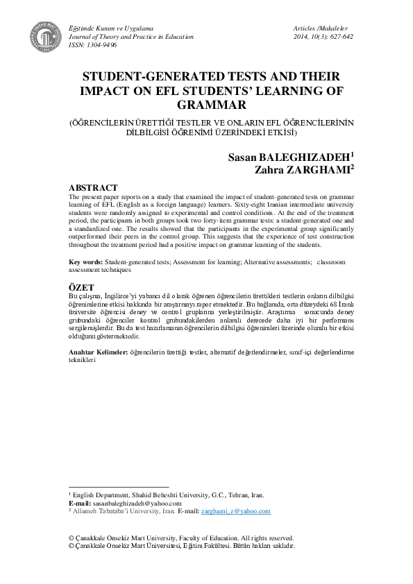 (PDF) Student-Generated Tests and Their Impact on EFL Students ...