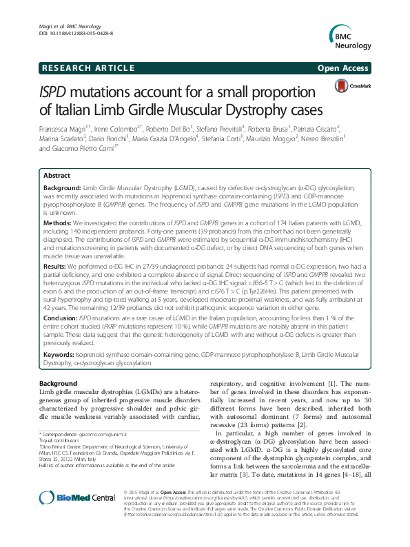 (PDF) ISPD Mutations in Italian Limb Girdle Dystrophy