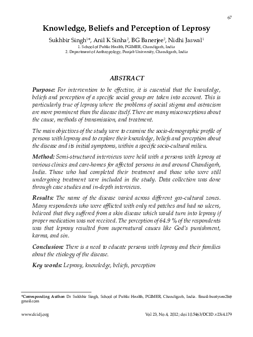 (PDF) Knowledge, Beliefs and Perception of Leprosy