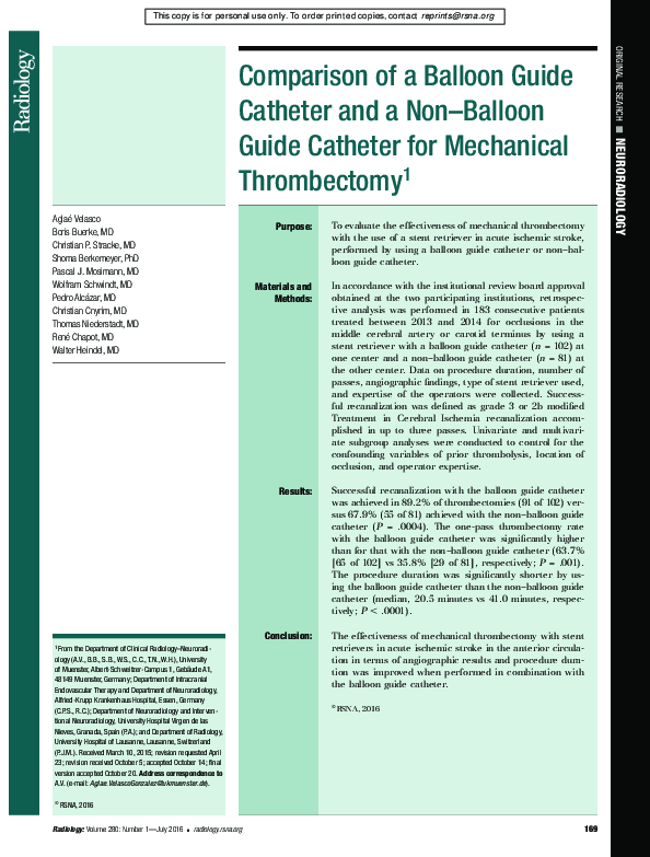 (PDF) Comparison of a Balloon Guide Catheter and a Non–Balloon Guide ...