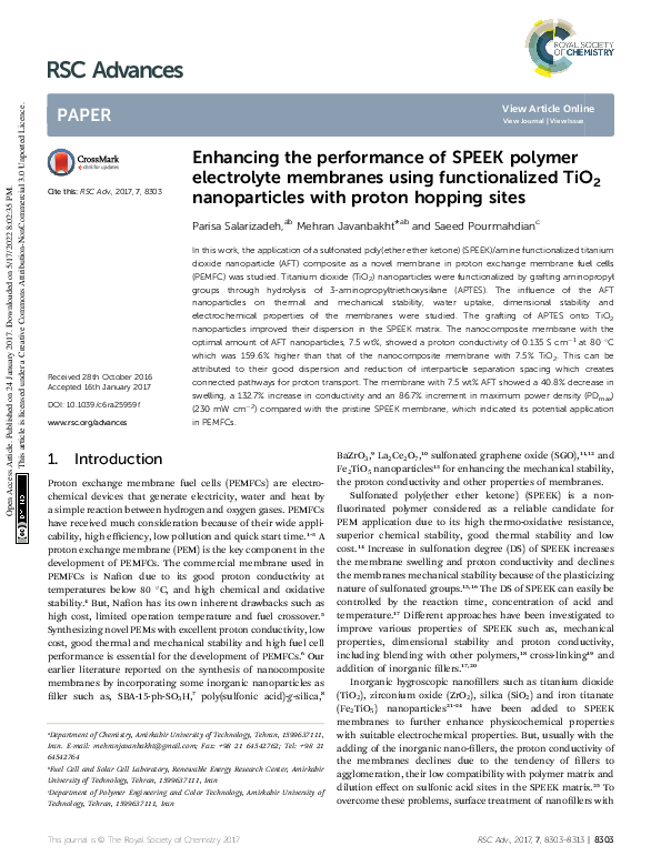 (PDF) Enhancing the performance of SPEEK polymer electrolyte membranes ...