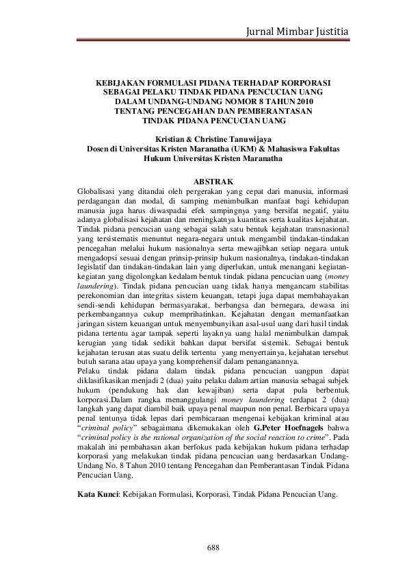 (PDF) Kebijakan Formulasi Pidana Terhadap Korporasi Sebagai Pelaku ...