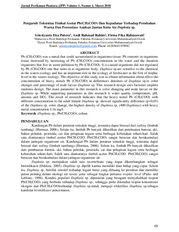 (PDF) Pengaruh Toksisitas Timbal Asetat Pb(CH3COO) Dan Kepadatan ...