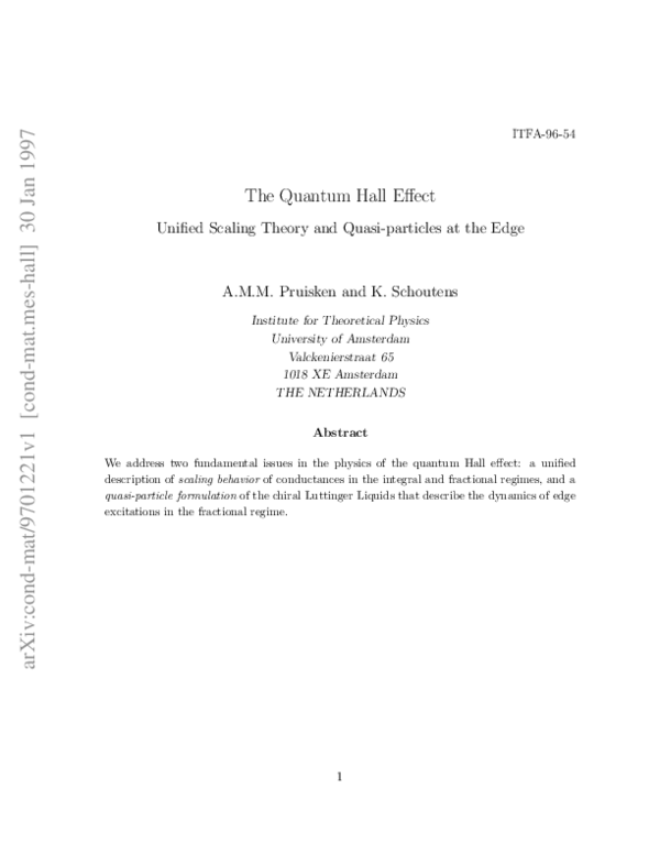 (PDF) The quantum Hall effect: Unified scaling theory and ...