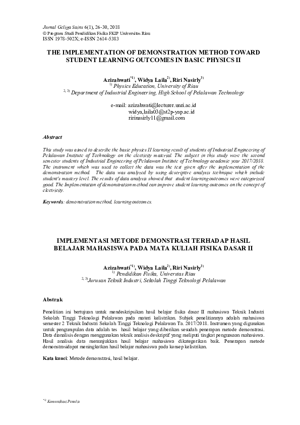 (PDF) The Implementation of Demonstration Method Toward Student ...