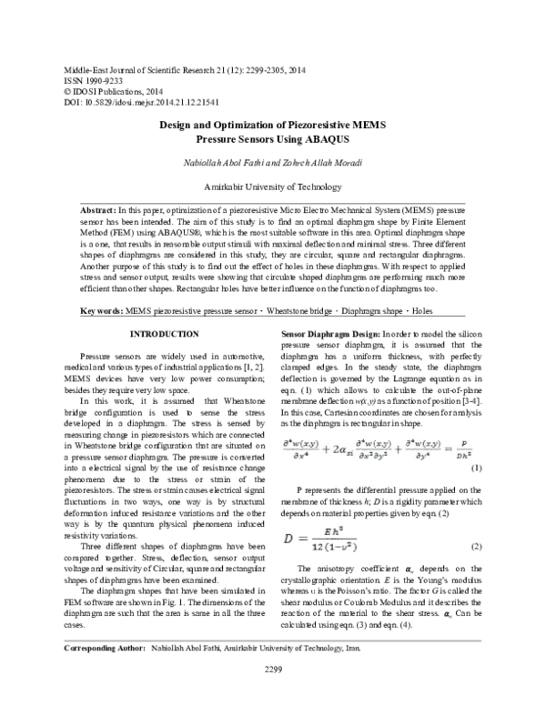 (PDF) Characterization of MEMS piezoresistive pressure sensors using AFM