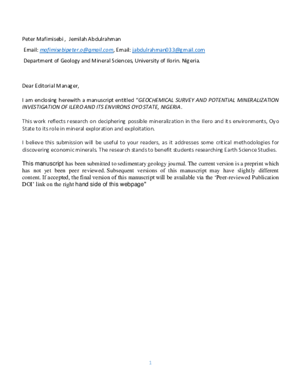 (PDF) Geochemical Survey and Potential Mineralization Investigation of ...