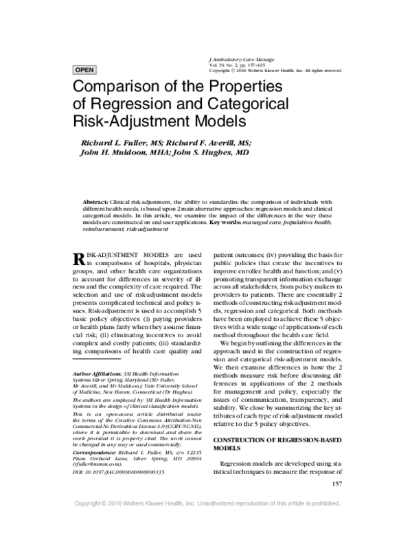 (PDF) Comparison of the Properties of Regression and Categorical Risk ...