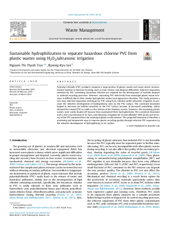 (PDF) Sustainable hydrophilization to separate hazardous chlorine PVC ...