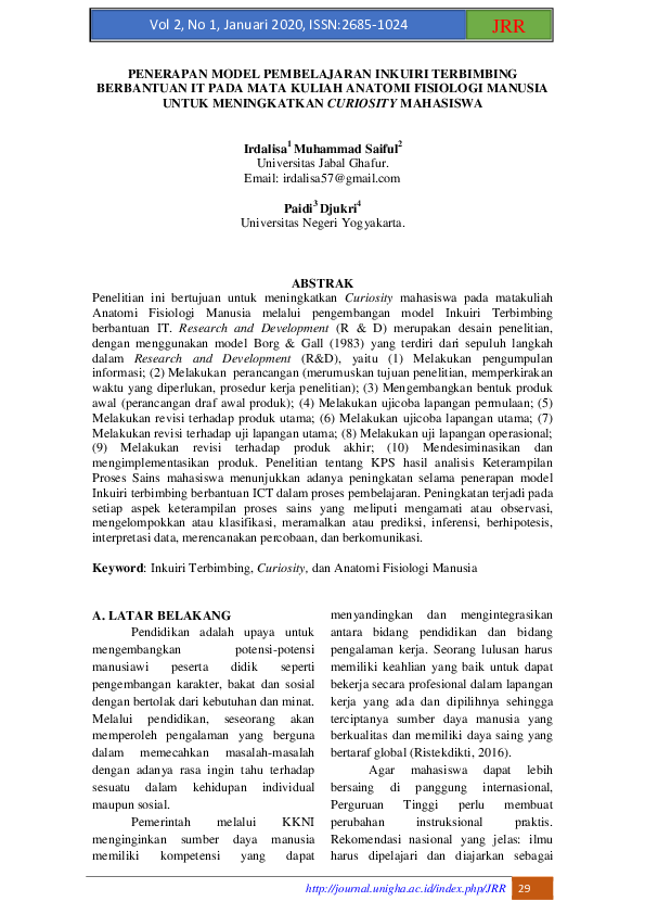 (PDF) Penerapan Model Pembelajaran Inkuiri Terbimbing Berbantuan IT Pada Mata Kuliah Anatomi ...