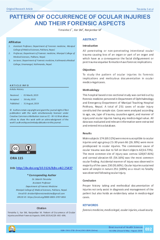 (PDF) Pattern of Occurrence of Ocular Injuries and their Forensic Aspects