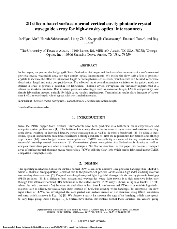 (PDF) 2D silicon-based surface-normal vertical cavity photonic crystal waveguide array for high ...