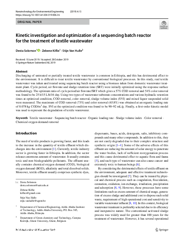 (PDF) Kinetic investigation and optimization of a sequencing batch reactor for the treatment of ...