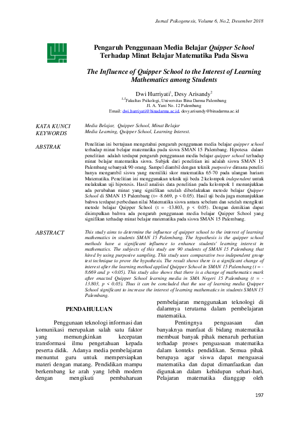 (PDF) Pengaruh Penggunaan Media Belajar Quipper School Terhadap Minat Belajar Matematika Pada Siswa