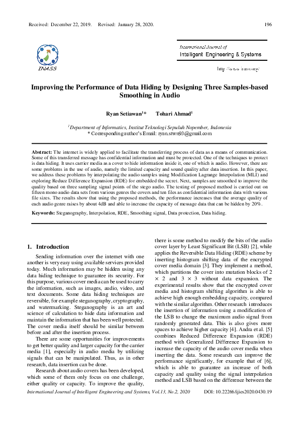 Pdf Improving The Performance Of Data Hiding By Designing Three