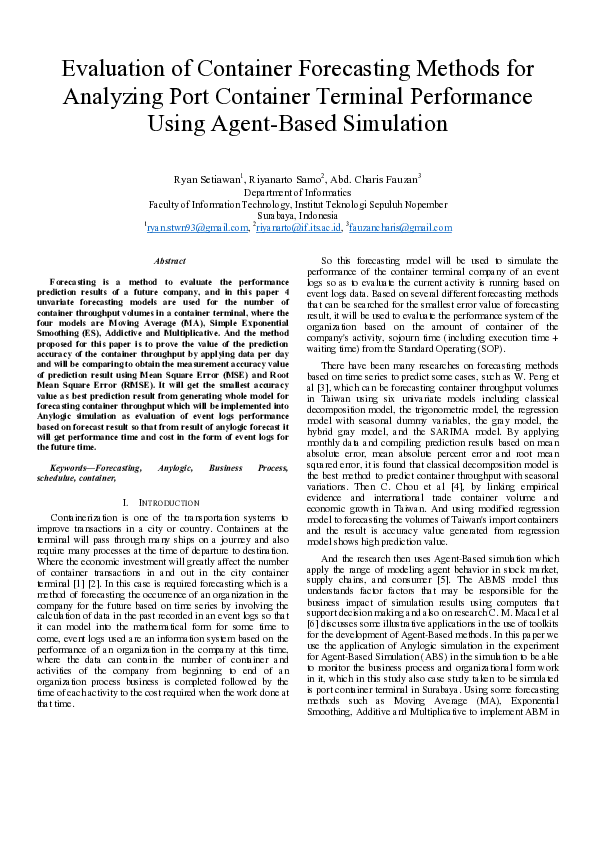 Pdf Evaluation Of Container Forecasting Methods For Analyzing Port