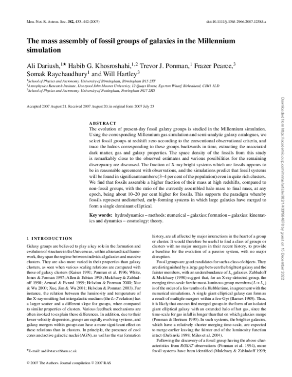 (PDF) The mass assembly of fossil groups of galaxies in the Millennium ...