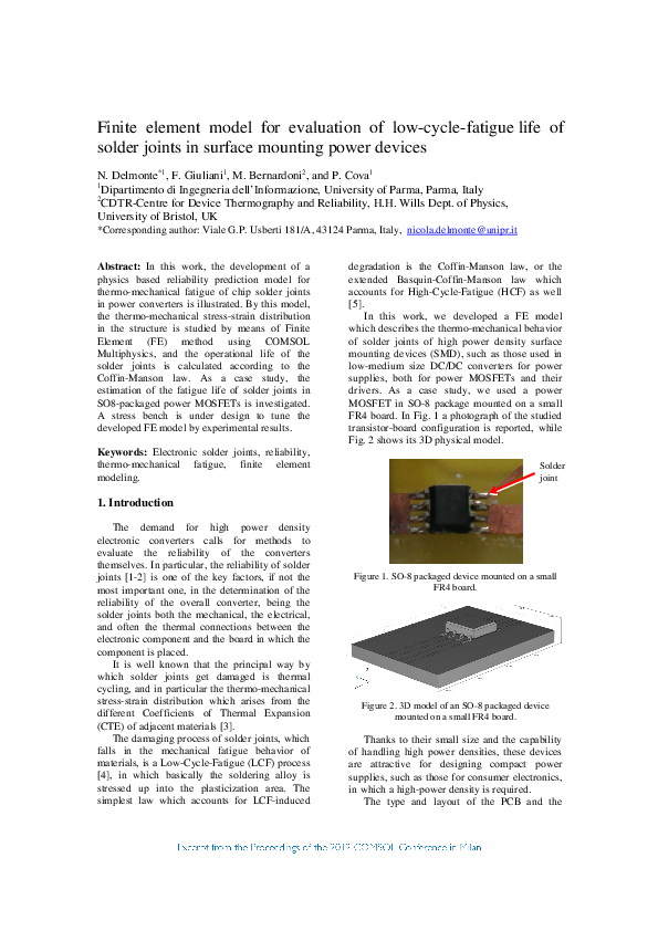 (PDF) Finite element model for evaluation of low-cycle-fatigue life of solder joints in surface ...