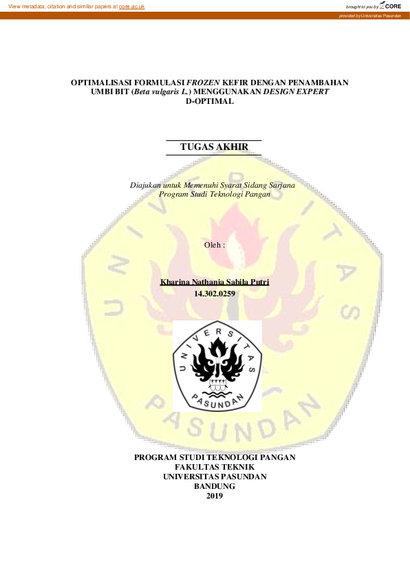 (PDF) OPTIMALISASI FORMULASI FROZEN KEFIR DENGAN PENAMBAHANUMBI BIT ...