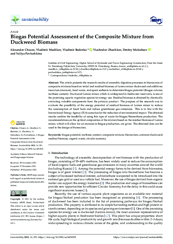 (PDF) Biogas Potential Assessment of the Composite Mixture from ...