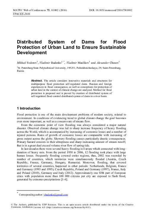 (PDF) Distributed System of Dams for Flood Protection of Urban Land to ...