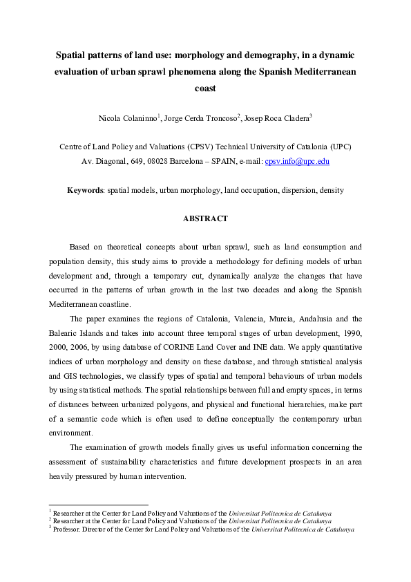 (PDF) Spatial patterns of land use: morphology and demography, in a ...
