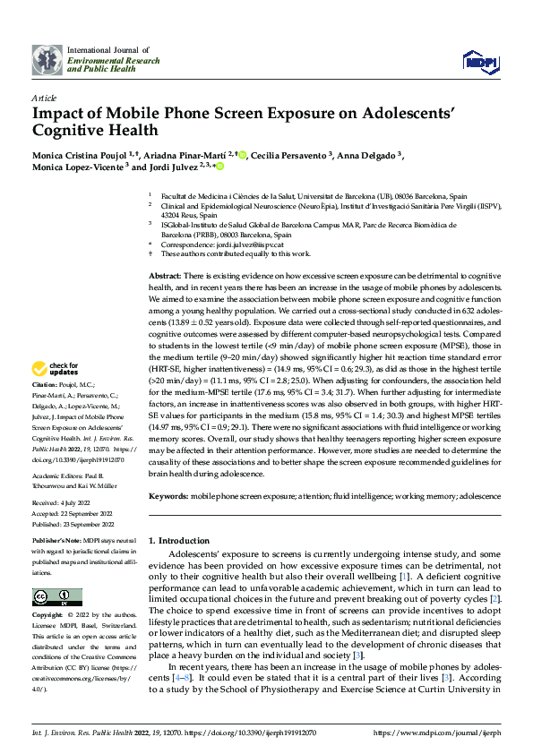 (PDF) Impact of Mobile Phone Screen Exposure on Adolescents’ Cognitive ...