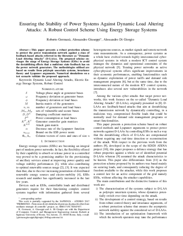 (PDF) Ensuring the Stability of Power Systems Against Dynamic Load Altering Attacks: A Robust ...