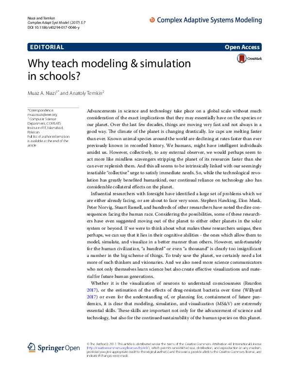 (PDF) Why teach modeling & simulation in schools?