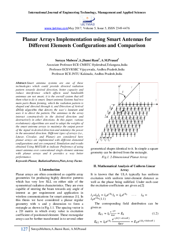 Pdf Planar Arrays Implementation Using Smart Antennas For Different