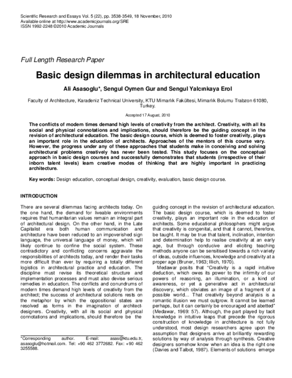 (PDF) Basic design dilemmas in architectural education