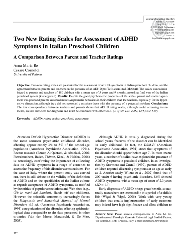 (PDF) Two New Rating Scales for Assessment of ADHD Symptoms in Italian ...