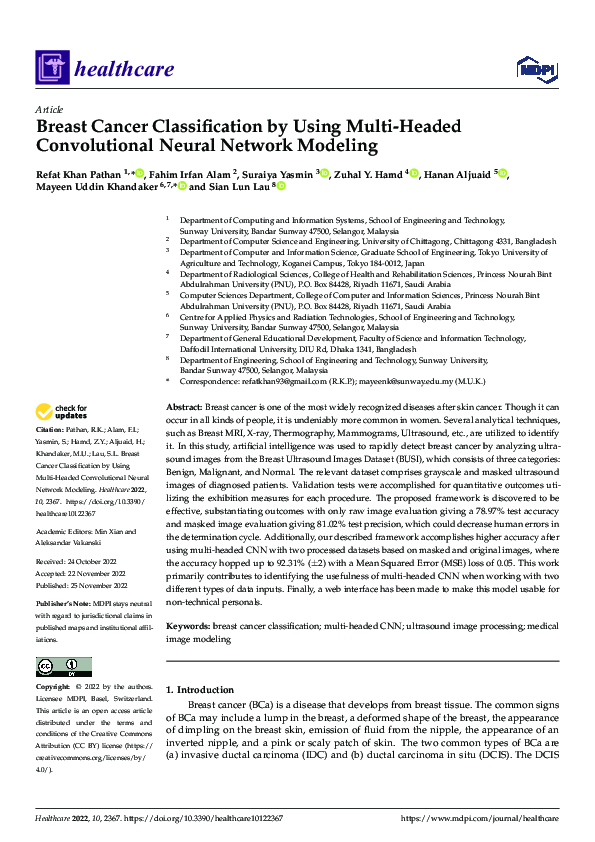 (PDF) Breast Cancer Classification by Using Multi-Headed Convolutional Neural Network Modeling