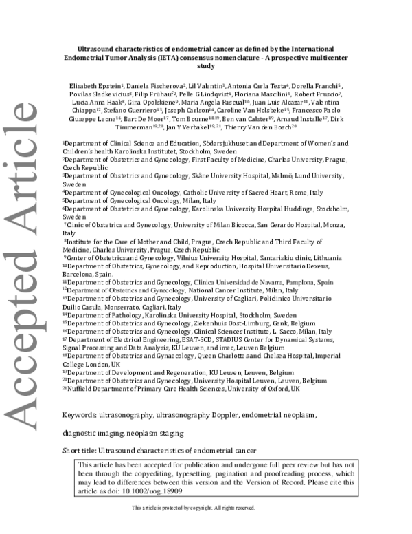 (PDF) Ultrasound characteristics of endometrial cancer as defined by ...