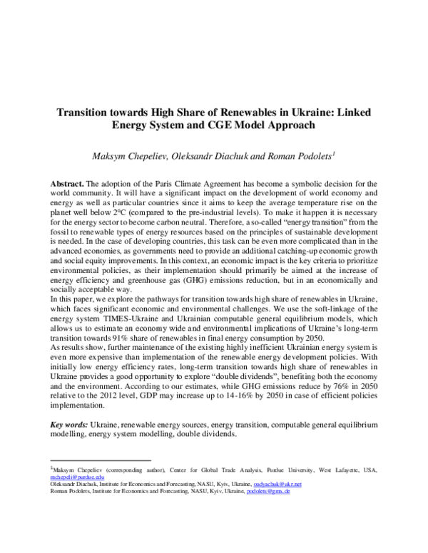 (PDF) Transition Towards High Share of Renewables in Ukraine: Linked ...