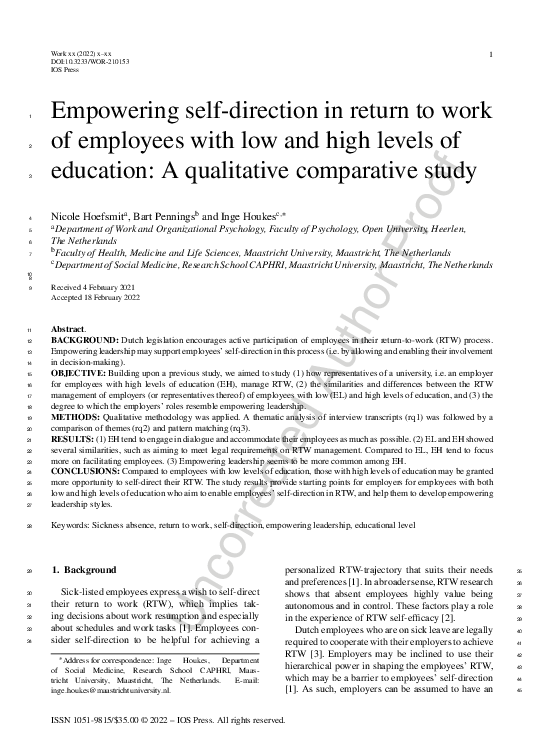 (PDF) Empowering self-direction in return to work of employees with low ...