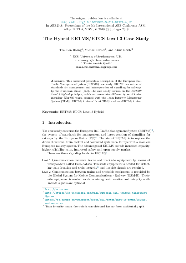 (PDF) The Hybrid ERTMS/ETCS Level 3 Case Study