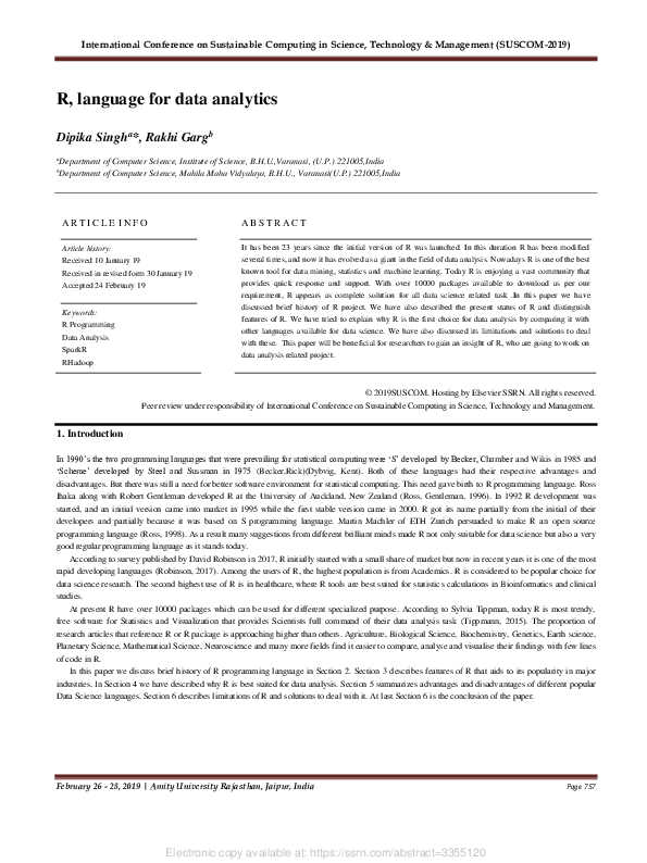 Pdf R Language For Data Analytics
