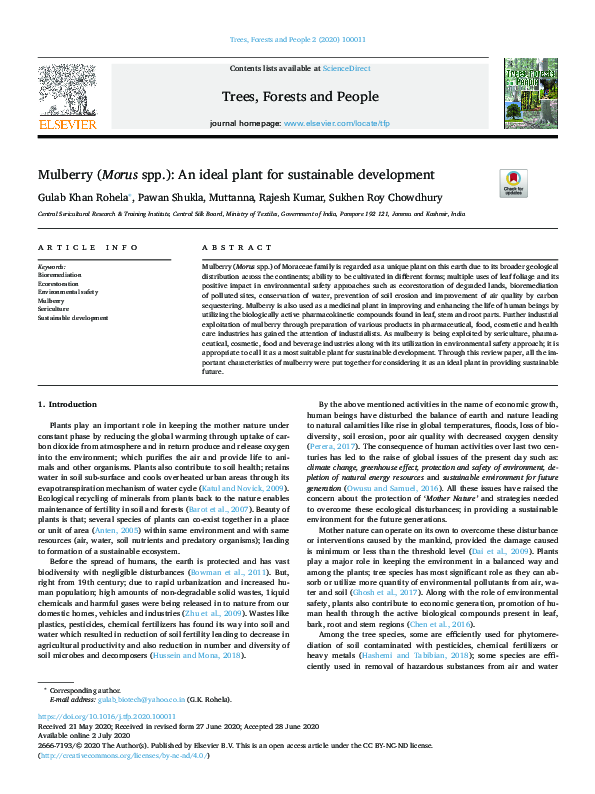 (PDF) Mulberry (Morus spp.): An ideal plant for sustainable development